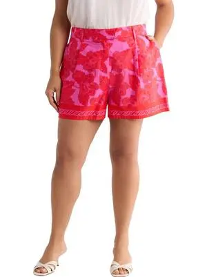 SUGARLIPS Floral Pleated Shorts - Fuchsia-red