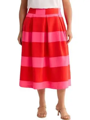 SUGARLIPS Lolli Stripe Pleated Midi Skirt