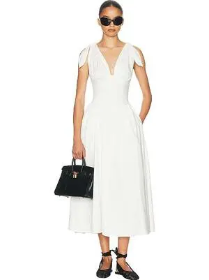 HELSA Fairweather Midi Dress In Stretch Cotton Sateen - Ivory