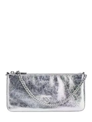 Pinko Horizontal Flat Leather Tote Bag - Silver