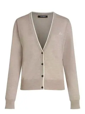 Karl Lagerfeld Logo-embroidered Merino-wool Cardigan - Neutrals