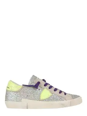 Philippe Model Glitter-effect Leather Sneakers - Silver