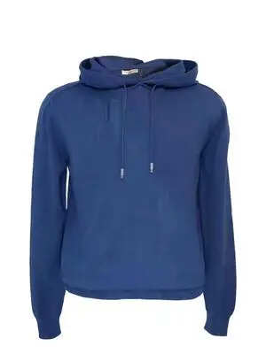 Luciano Barbera Drawstring Hood Knitted Hoodie - Blue