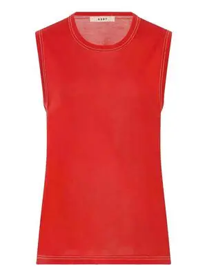 6397 Contrast Stitching Crewneck Top - Red