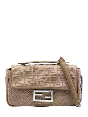 Fendi Zucca Embossed Technical Fabric Chain Baguette - Neutrals