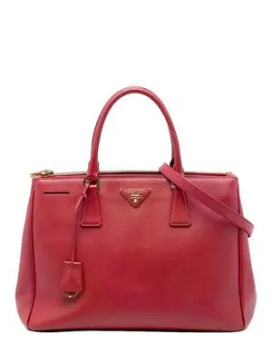 Prada 2000-2010 Medium Saffiano Lux Galleria Double Zip Satchel Red