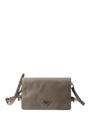 Prada Mini Leather Shoulder Bag - Grey