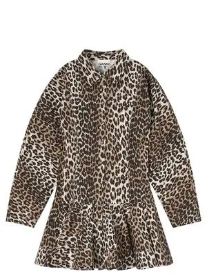 GANNI Leopard Print Shirt Dress - Brown