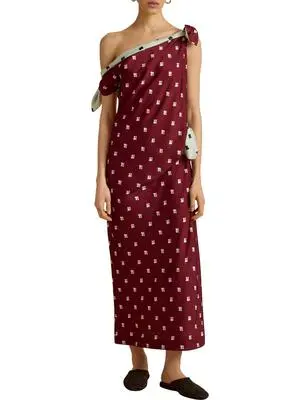 Marina Moscone Floral Satin Twill Tied Asymmetric Maxi Dress - Multicolor