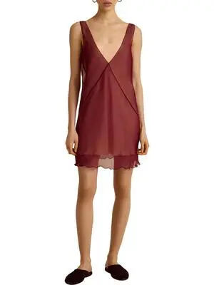 Marina Moscone Sheer Silk Chiffon Layered Slip Dress - Red