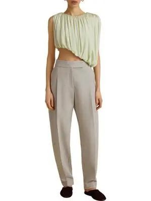 Marina Moscone Jersey Gathered Drape Asymmetric Crop Top - Green