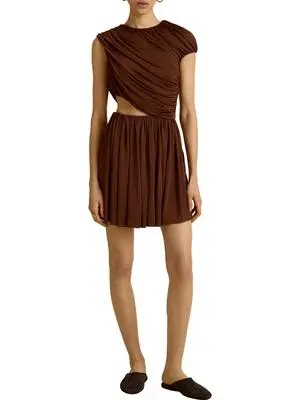 Marina Moscone Jersey Cutout Gathered Drape Mini Dress - Brown