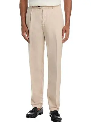 Eleventy Garment-dyed Linen Relaxed Fit Pleated Trousers - Sand