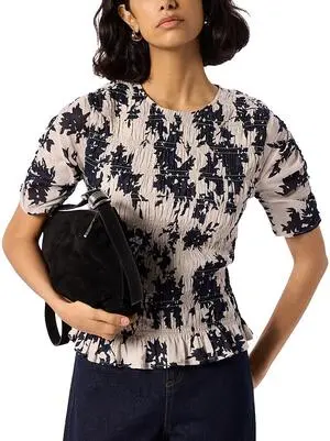 Whistles Shadow Floral Shirred Top - Ivory/multi