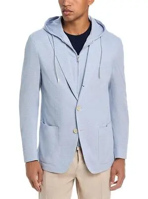 Eleventy Cotton Linen Jersey Jacket With Removable Hoodie - Light Blue