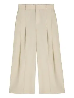 Brunello Cucinelli Crinkled Cotton-blend Wide-leg Trousers - Beige