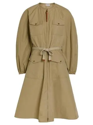 Moncler Logo-appliquéd Belted Cotton-blend Midi Dress - Beige