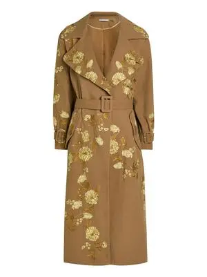 Alice + Olivia Floral-embroidered Canvas Trench Coat - Brown