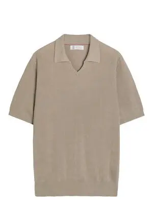 Brunello Cucinelli Ribbed Cotton-knit Polo Top - Multicoloured 1