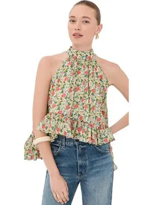 Azeeza Plath Cotton Voile Top With Ruffled High-low Hem - Florette