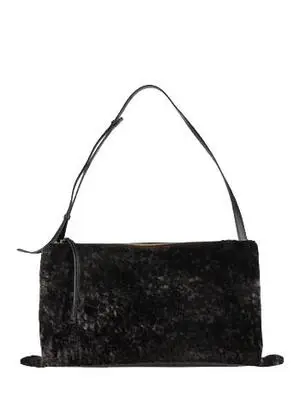 JIL SANDER Lambswool And Leather Shoulder Bag - Black