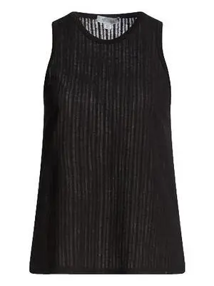 Crossley Sleeveless Crewneck Top In Cotton, Linen, And Polyamide - Black