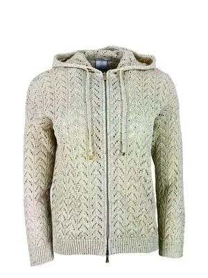 Eleventy Sequin-embellished Open-knit Hoodie - Neutrals