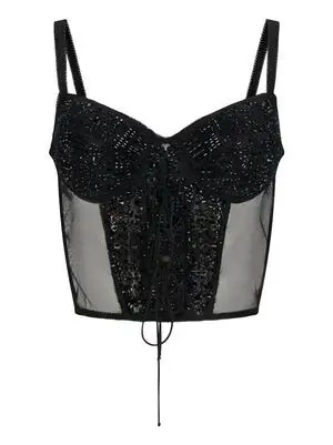 Ermanno Scervino Bead-embellished Lace-up Top - Black