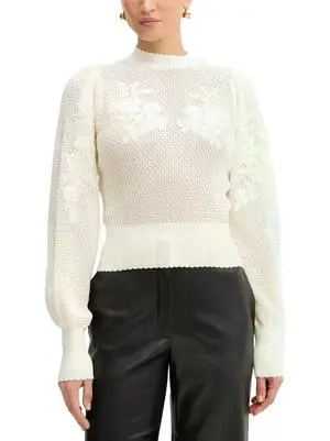 TWINSET Floral-embroidered Open-knit Sweater - Neutrals