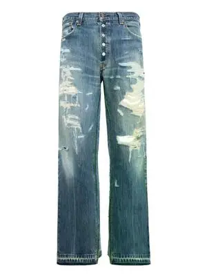 BETTER WITH AGE Distressed Logo-print Jeans - Blue