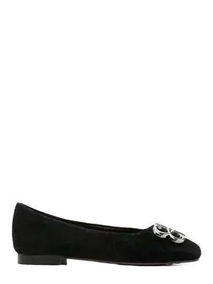LINDA BAUMANN Logo-plaque Suede Ballet Flats - Black