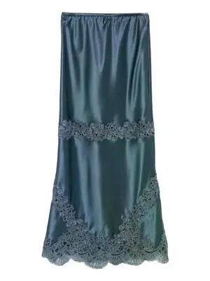 Cynthia Rowley Embroidered Satin Skirt - Blue