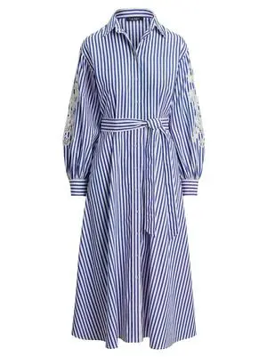 Ralph Lauren Striped Lace-embroidered Dress - Blue