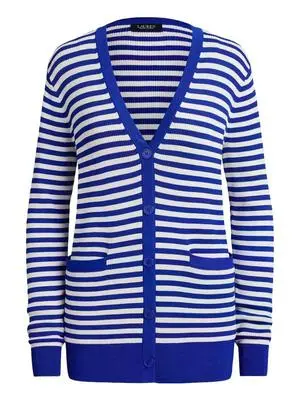 Ralph Lauren Striped Ribbed-knit Cardigan - Blue