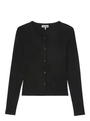 GANNI Pointelle-knit Cardigan - Black