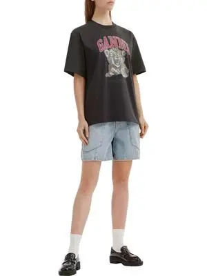GANNI Logo-Print T-Shirt Grey
