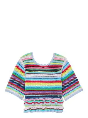 GANNI Striped Ruffled Blouse - Blue