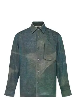 JIYONGKIM Sun-bleached Raw-edged Shirt - Blue
