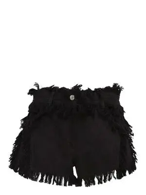 MSGM Fringe-trimmed Denim Shorts - Black