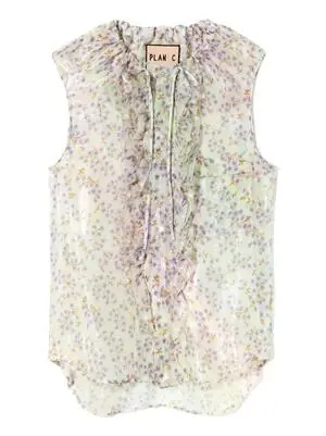 Plan C Floral-print Ruffled Blouse - Neutrals