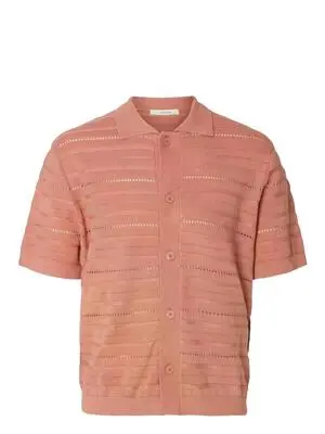 SELECTED Pointelle-knit Short-sleeve Cardigan - Pink