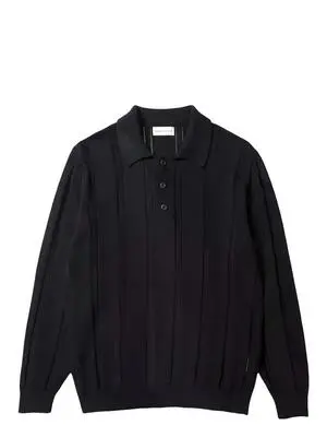 DEAN EDMONDS Ribbed-knit Long-sleeve Polo Shirt