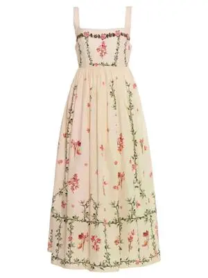 Agua Bendita Barbara Rocio Embroidered Midi Dress - White | Editorialist