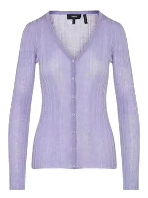 Theory Ribbed-knit V-neck Cardigan - Purple