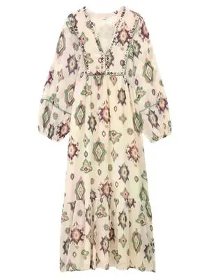 Ba&sh Oelia Embroidered Ikat-print Midi Dress - Neutrals