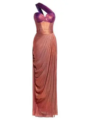 MARIA LUCIA HOHAN Claudine Pleated One-shoulder Gown - Orange