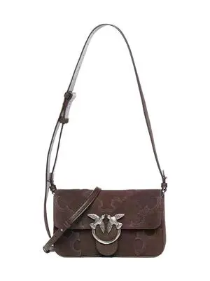 Pinko Mini Love Suede Shoulder Bag With Embroidered Detailing - Brown