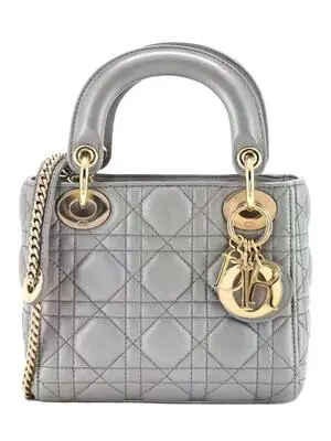 Dior Lady Chain Bag Cannage Quilt Lambskin Mini Satchel - Grey
