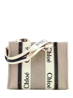 Chloé Woody Canvas And Leather Tote Bag - Blue