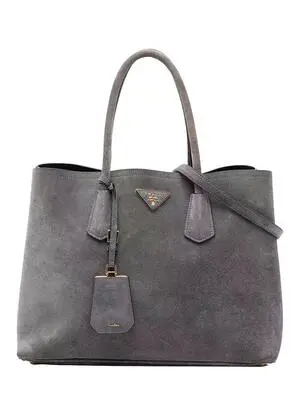 Prada Medium Scamosciato Double Satchel - Grey